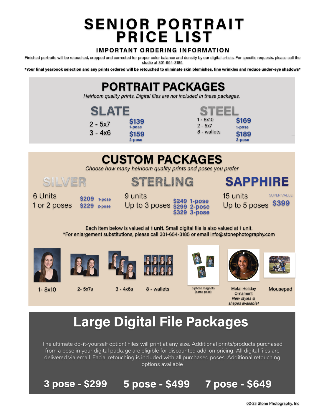 Senior Portrait Price List - Schools - Stone Photography, Inc